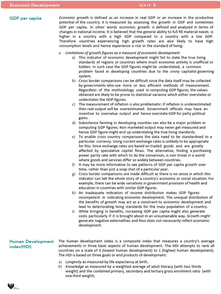 Unit 5 Economic Development | PDF | Cost Of Living | Gross Domestic Product