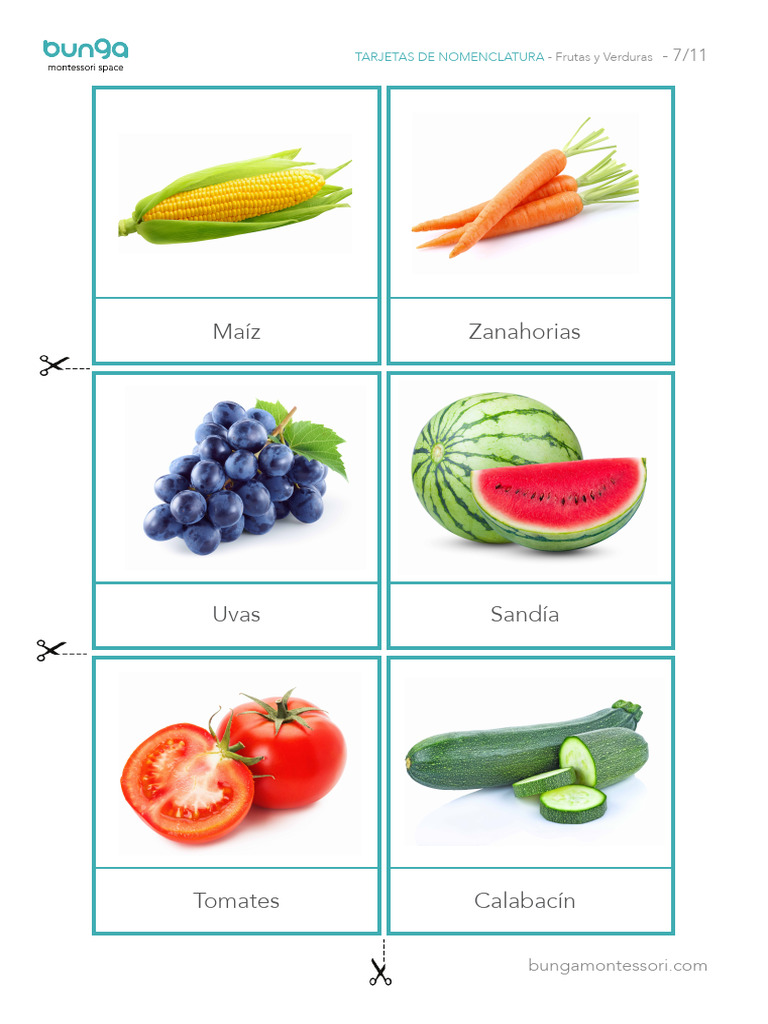 Tarjetas de Nomenclatura: Frutas y Verduras | PDF