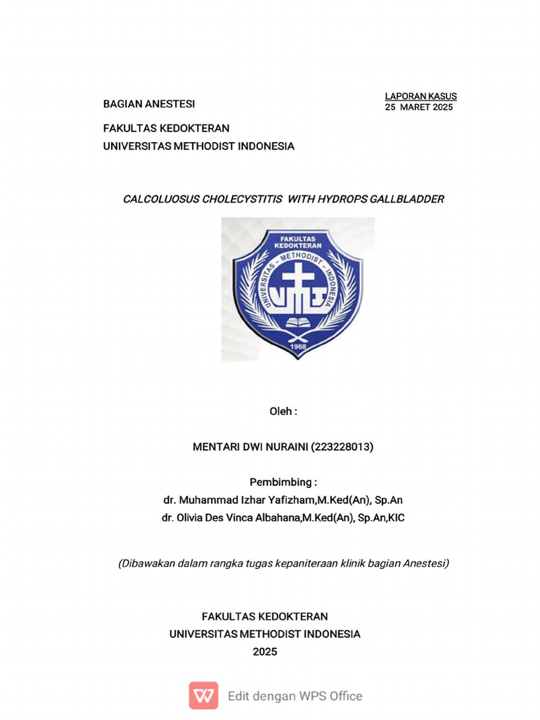 Lapkas Calcoluous Cholecystitis With Hydrops GB | PDF