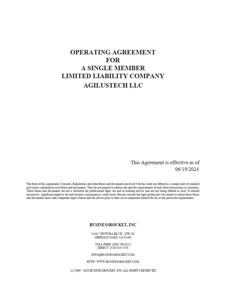 61392-1718725738 Operating Agreement | PDF | Tax Deduction | Law Of Agency