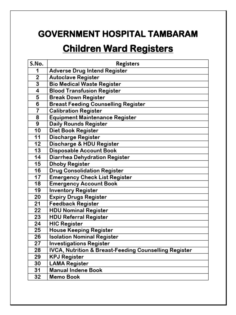 Children Ward Registers Overview | PDF