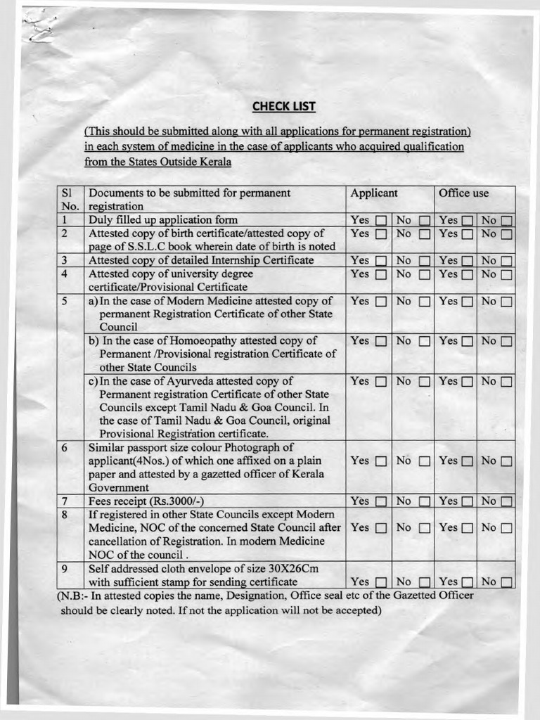 Permanent RegistrationOutside Kerala Check ListEnglish Format | PDF ...