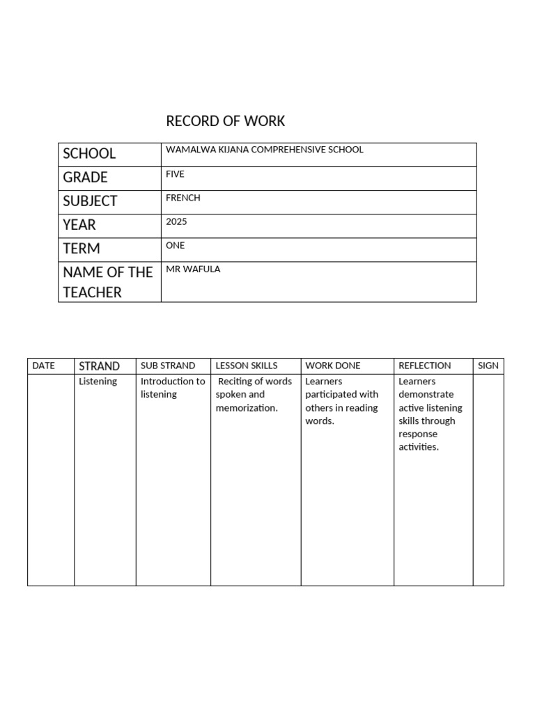 Grade 5 French Listening Skills Record | PDF