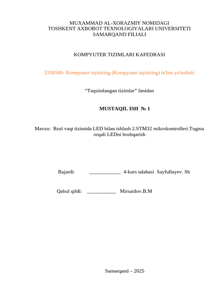 Real vaqt oxirgi amaliy ish | PDF | Computer Programming