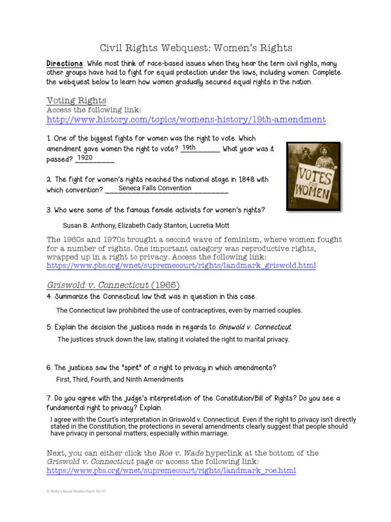Women's Rights Civil Rights Webquest | PDF | Roe V. Wade | Planned ...