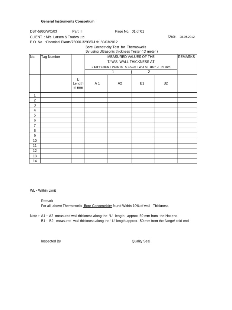 Thermowell Bore Concentricity Test Report | PDF | Tungsten | Pipe ...