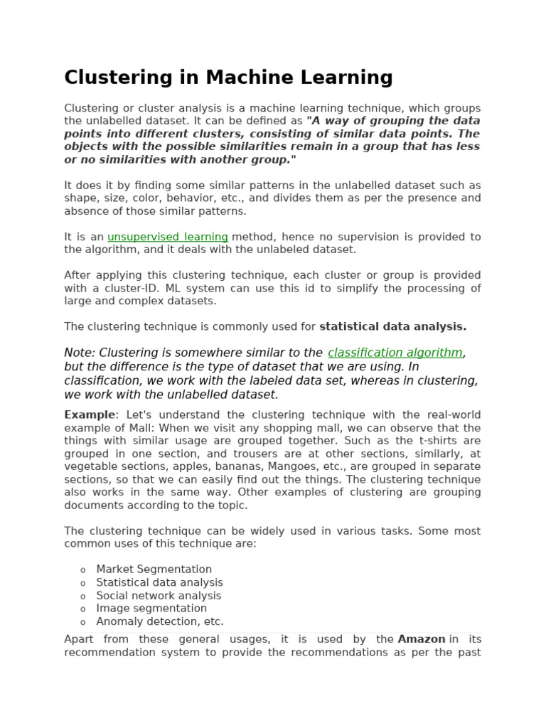 Clustering in Machine Learning | PDF | Cluster Analysis | Machine Learning