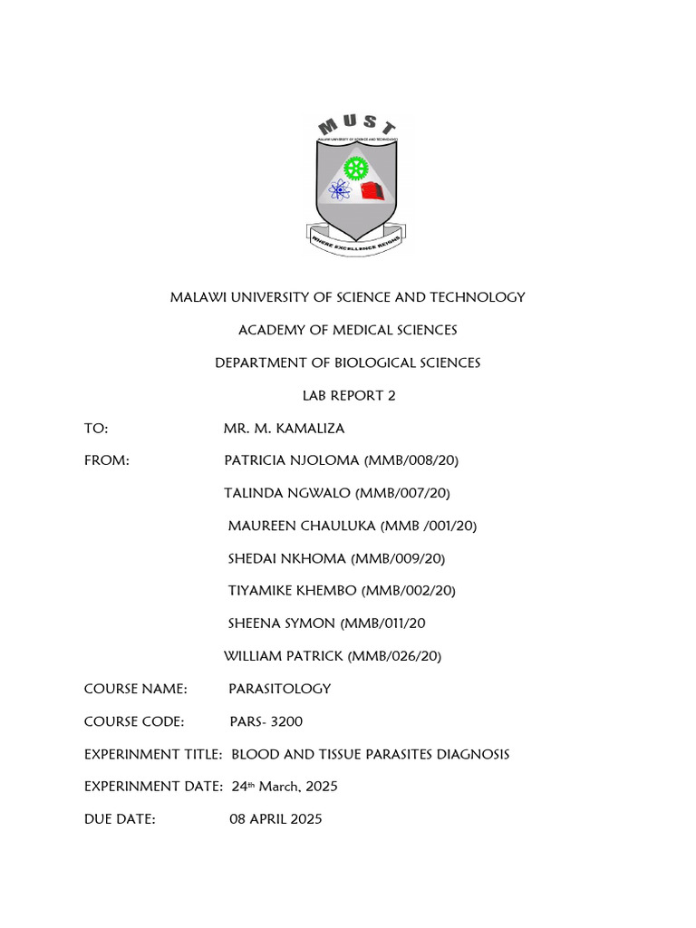 Blood and Tissue Parasites Diagnosis Report | PDF | Staining | Fixation ...