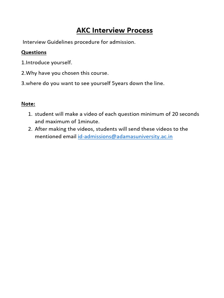 AKC Admission Interview Guidelines | PDF