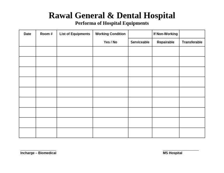 Bio-Medical Performa of Hospital Equipments | PDF