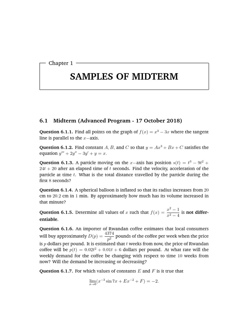 Midterm Exam Sample Questions | PDF | Acceleration | Physics