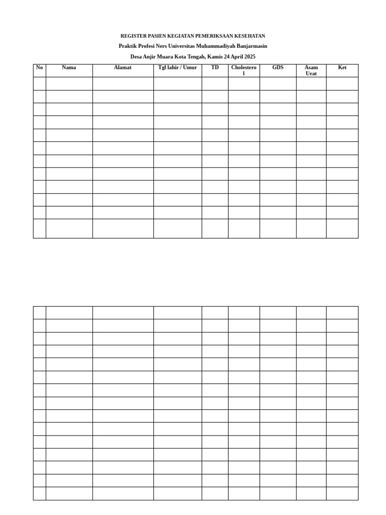 Register Pasien Kegiatan Pemeriksaan Kesehatan | PDF