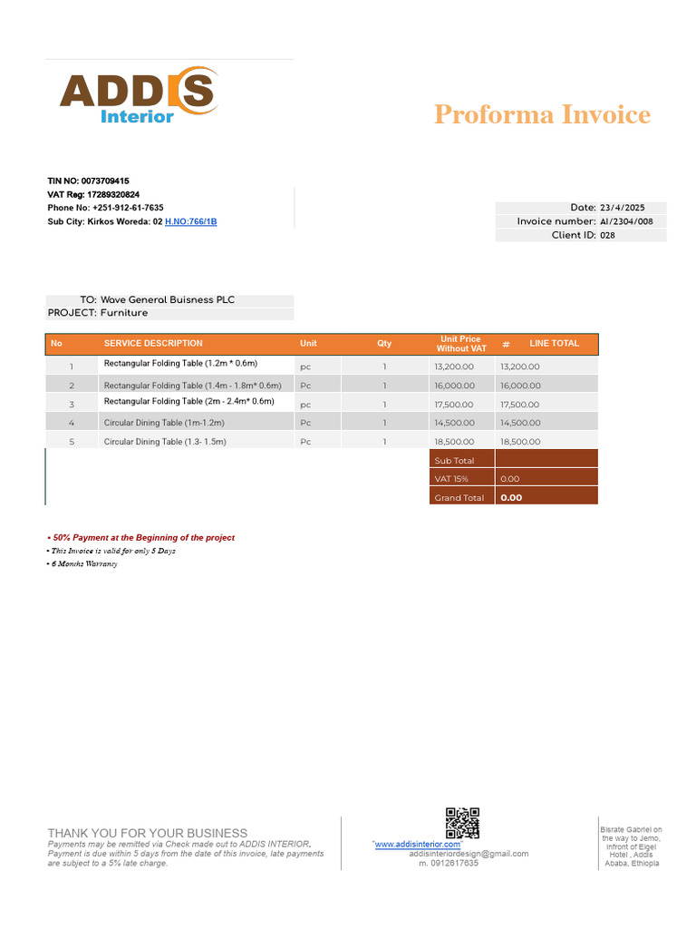 Proforma Invoice 2025 - Wave General Buisness PLC | PDF