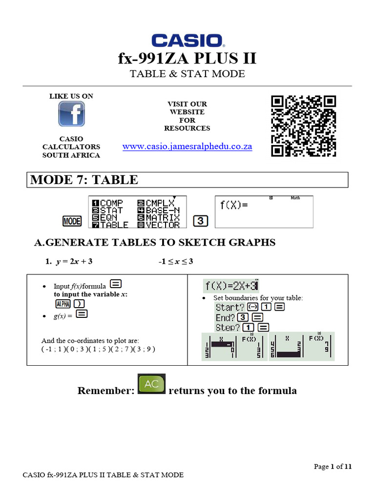 CASIO fx-991ZA PLUS II - TABLE & STATS MODES | PDF | Regression ...