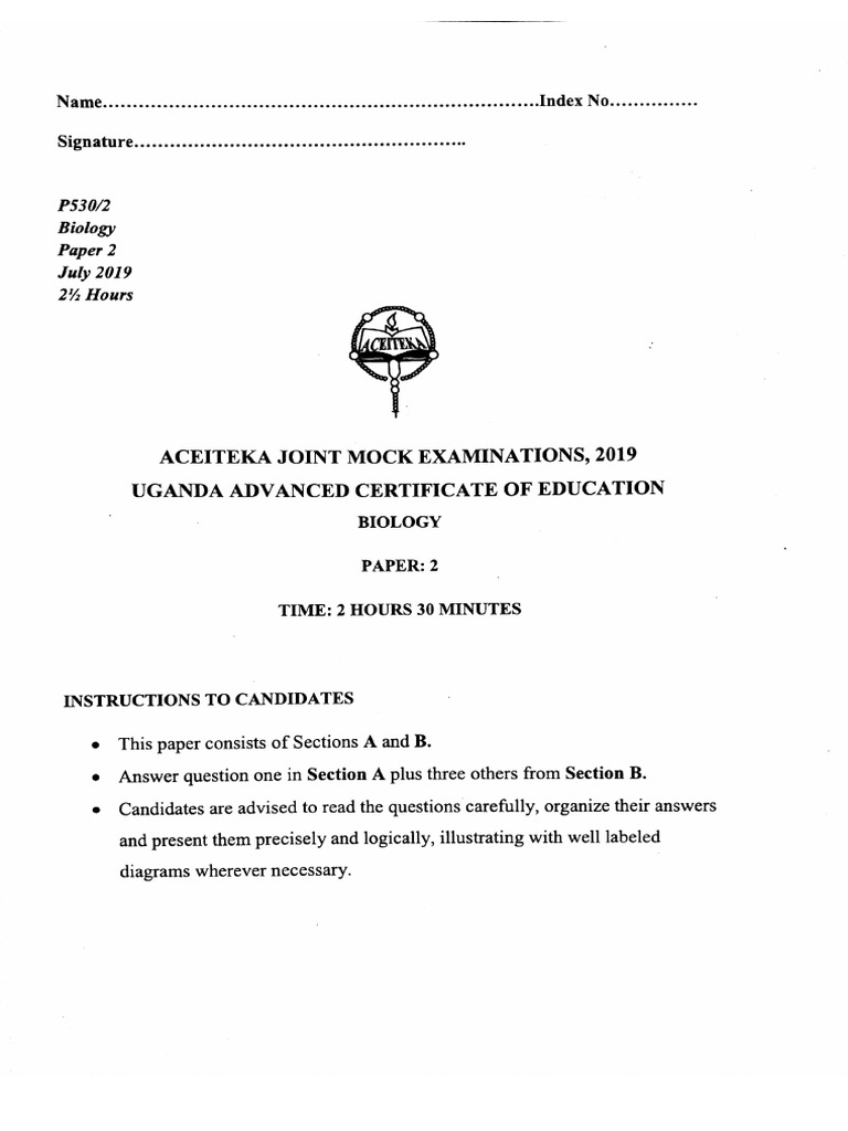 A Level Biology Paper Two Aceiteka Mock 2019 | PDF