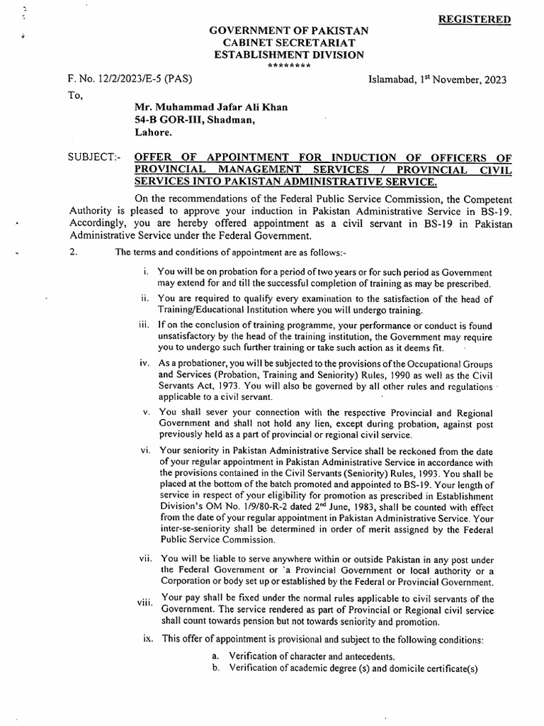 Muhammad Jafar Ali Khan | PDF | Probation | Government