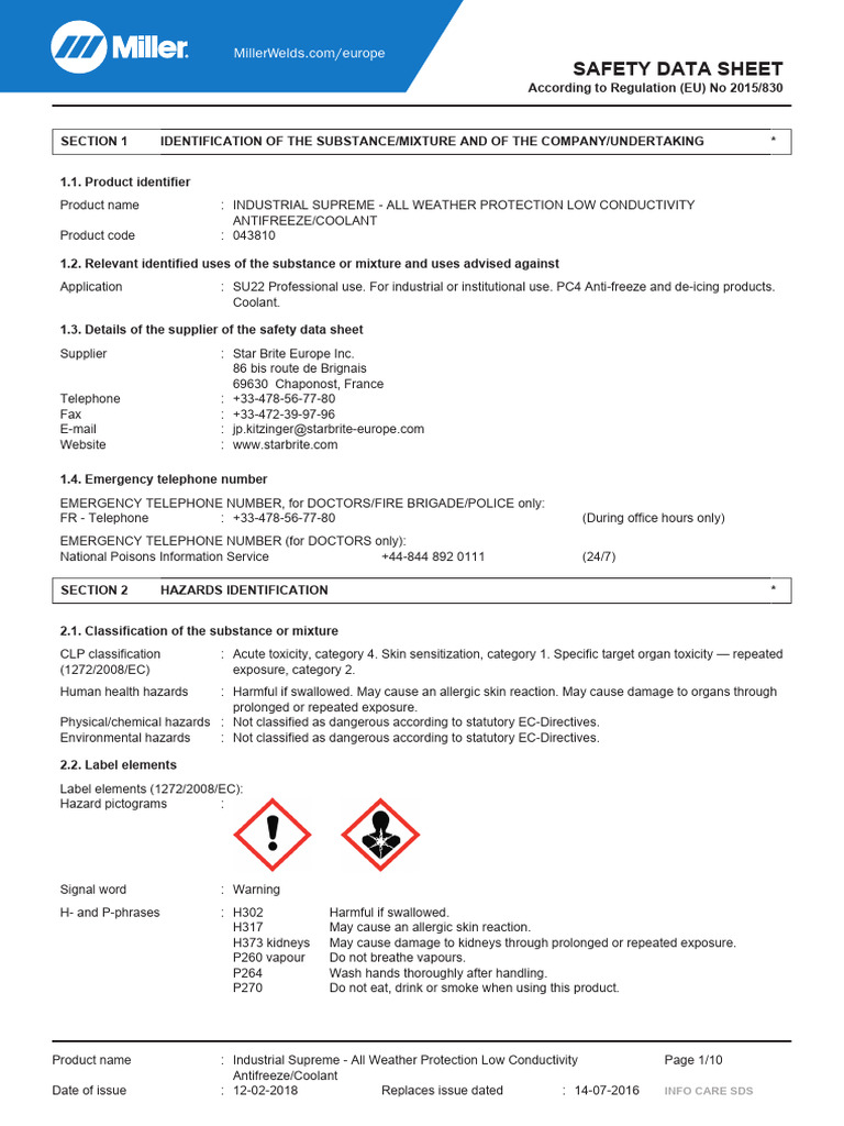 MSDS ITW EU EN Industrial-Supreme-Low-Conductivity-Antifreeze-Coolant ...
