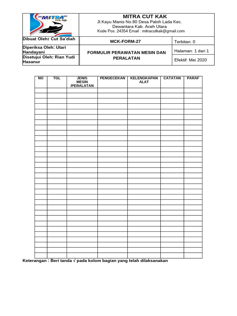 FORM-28-Formulir Perawatan Mesin dan Peralatan | PDF