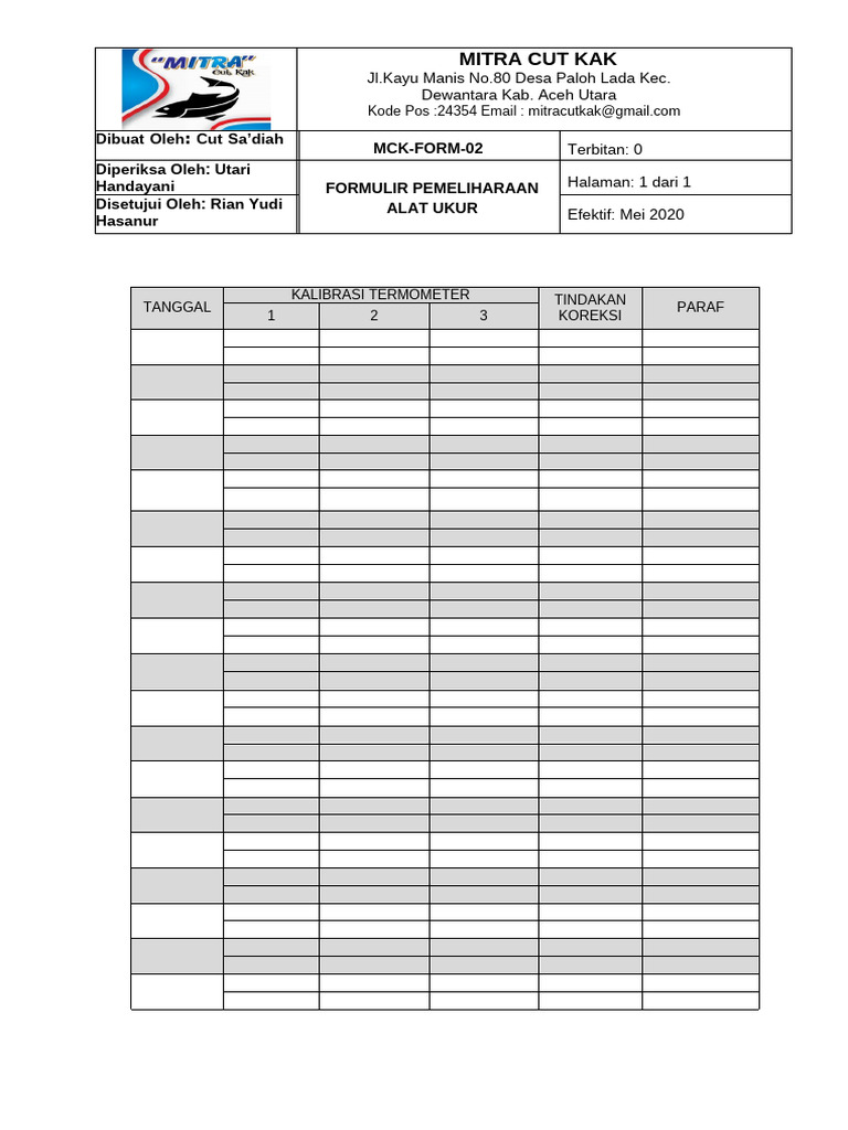 FORM-29-Formulir Pemeliharaan Alat Ukur | PDF