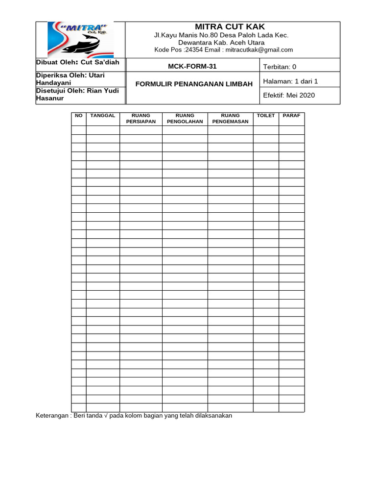 FORM-31-Formulir Penanganan Limbah | PDF