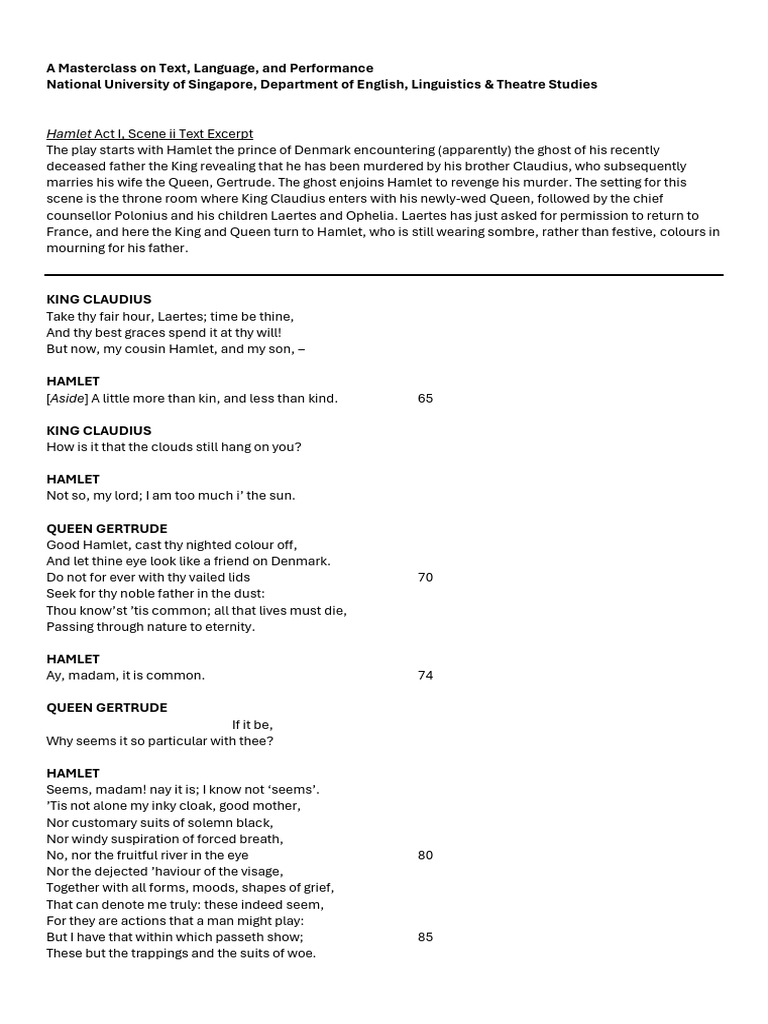 Masterclass Hamlet Excerpt | PDF