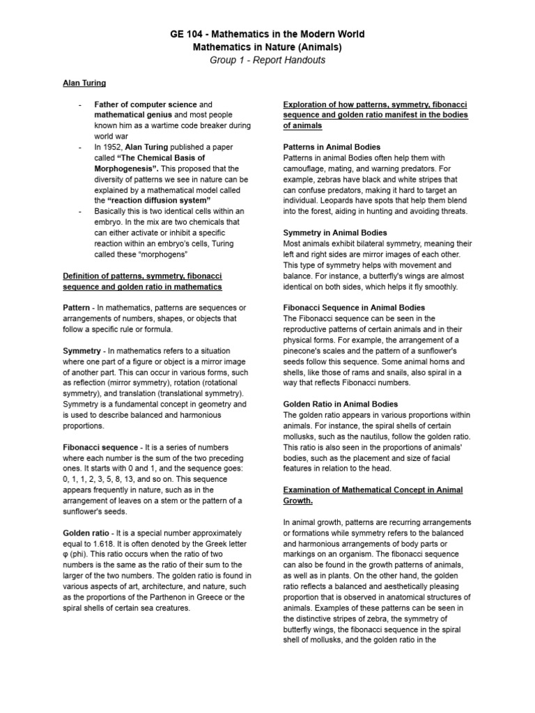 Math Patterns in Animal Adaptation | PDF | Pattern | Symmetry