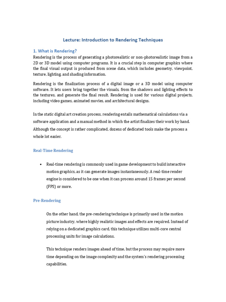 Rendering and Its Techniques | PDF | Rendering (Computer Graphics ...