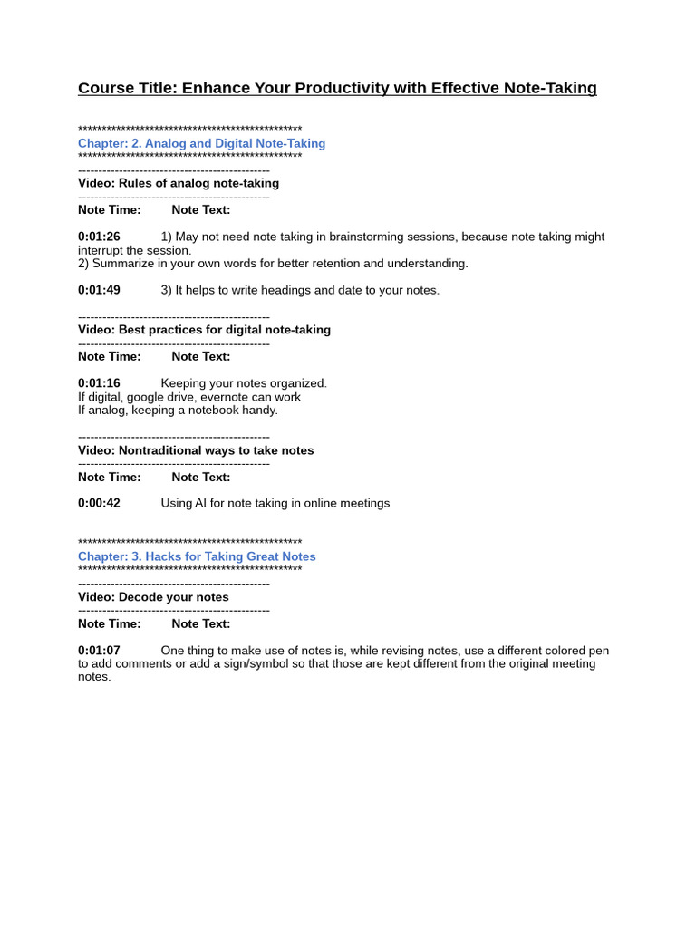 CourseNotes - Enhance Your Productivity With Effective NoteTaking | PDF