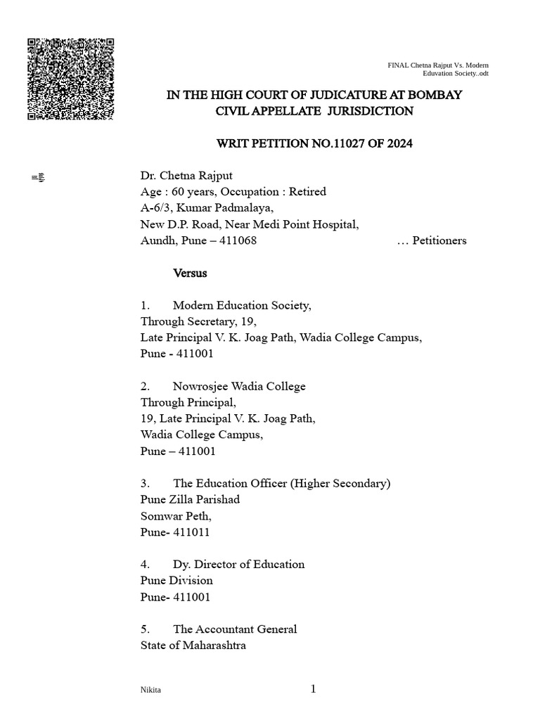 Chetana Rajput v. Modern Education Society, 2025 | PDF | Mandamus ...
