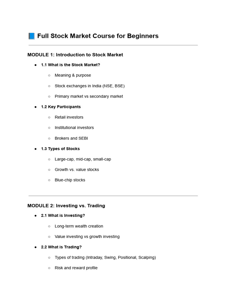 Complete Stock Market Course for Beginners | PDF | Equity Securities ...