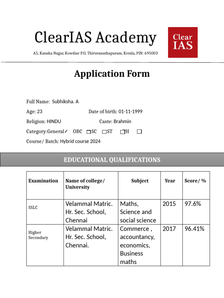 ClearIAS Academy Application | PDF