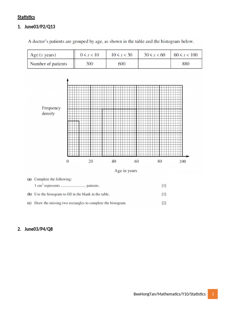 Topical Past Year Y10 Statistics | PDF