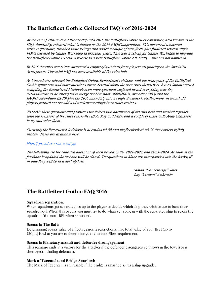 The BFG Collected FAQ's of 2016-2024 | PDF