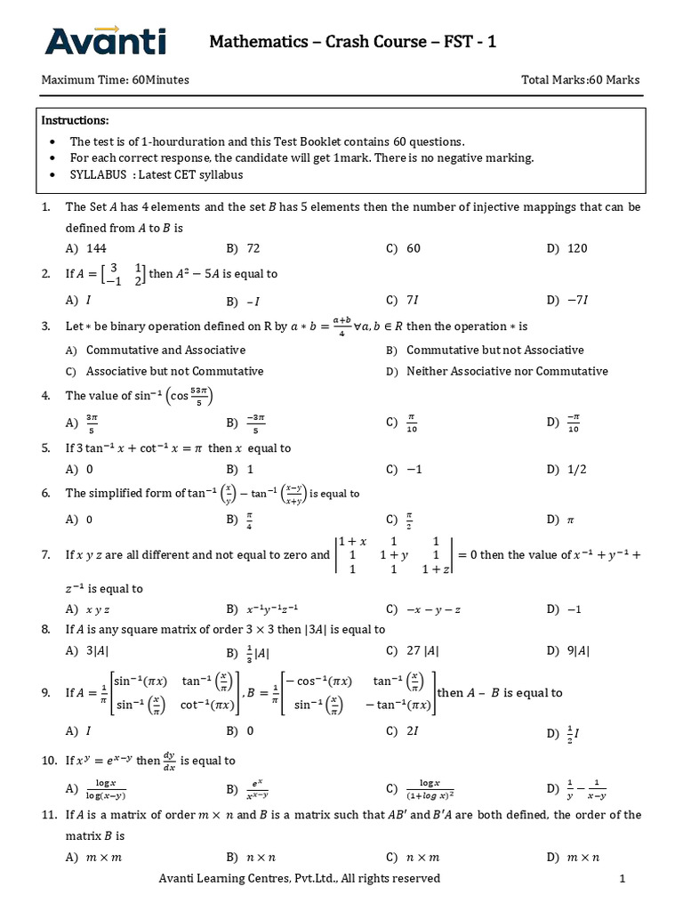 Maths-Crash Course - FST 1 | PDF | Tangent | Equations