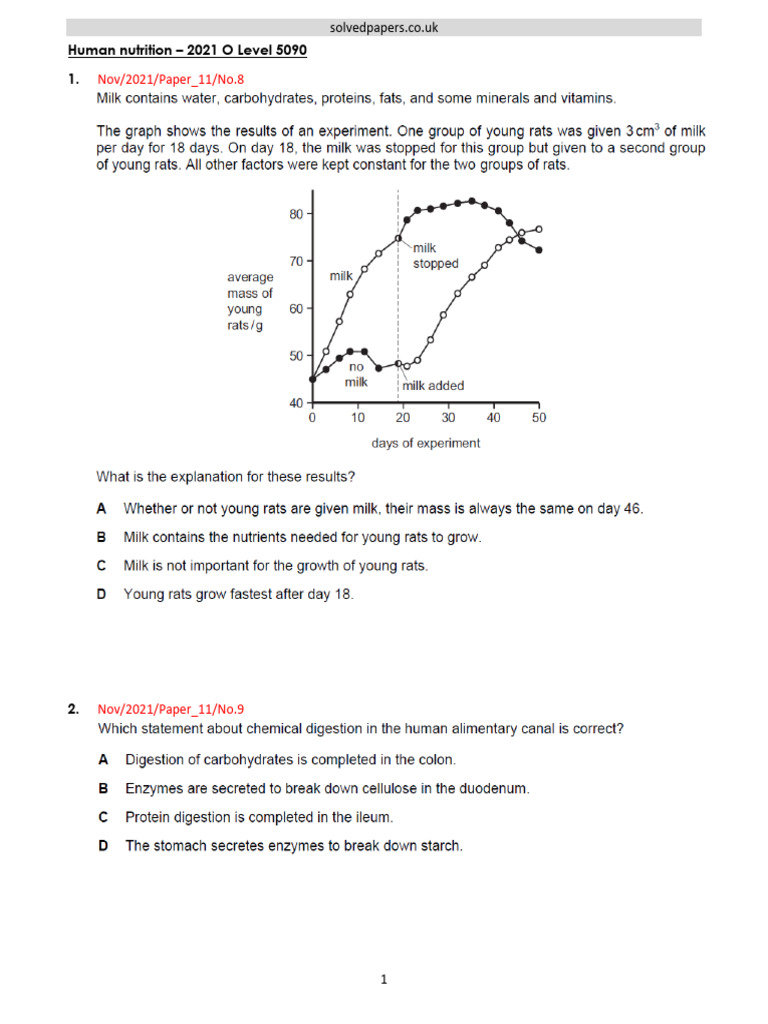 2021 O Level Human Nutrition Papers | PDF
