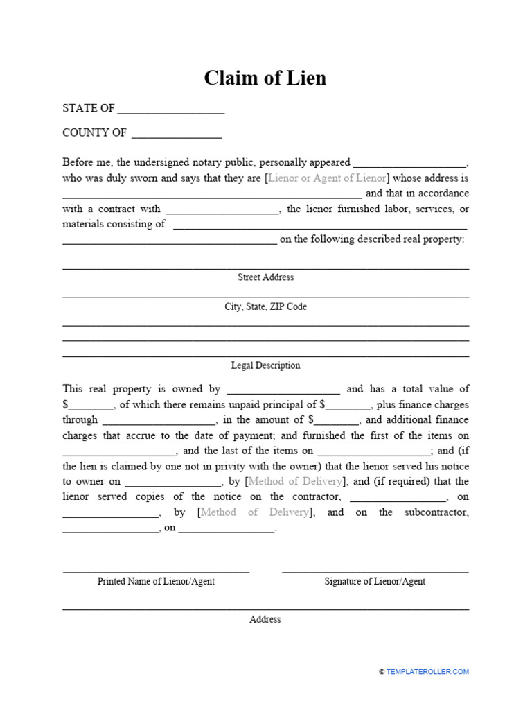 Florida Claim of Lien Form | PDF | Lien | Private Law