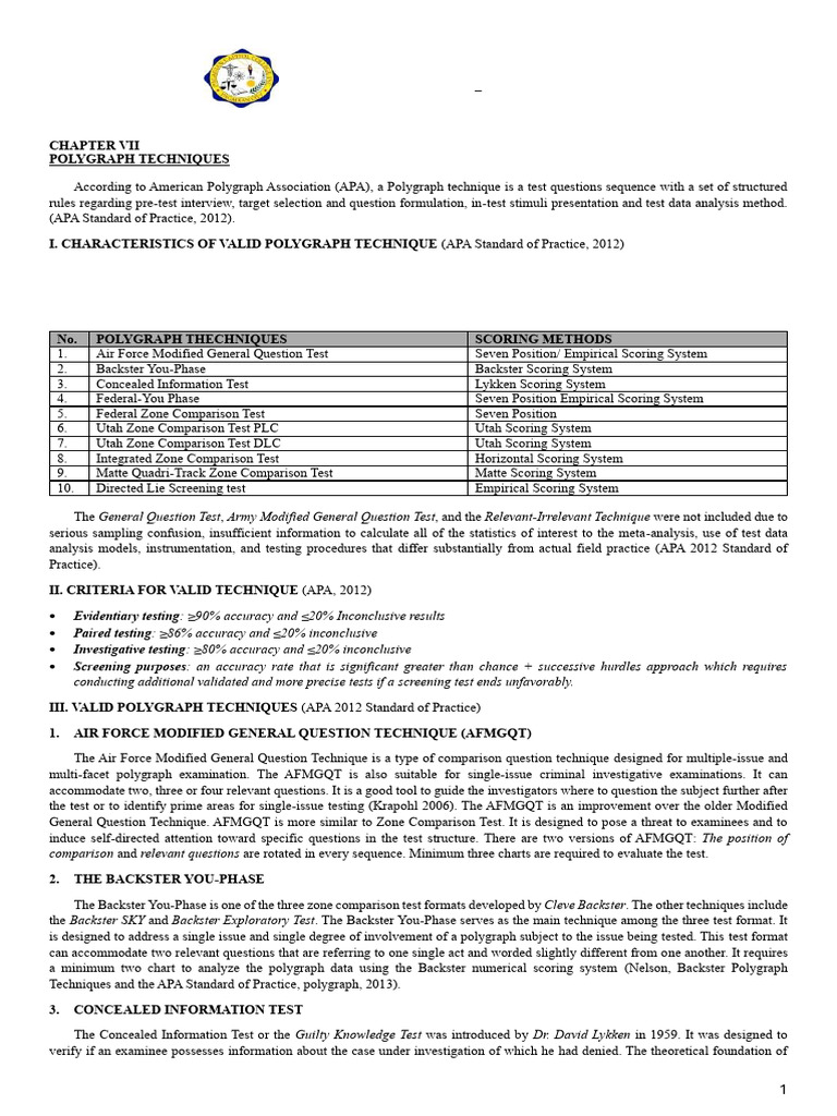 Utah Zone Comparison Technique Overview | PDF | Polygraph | Accuracy ...