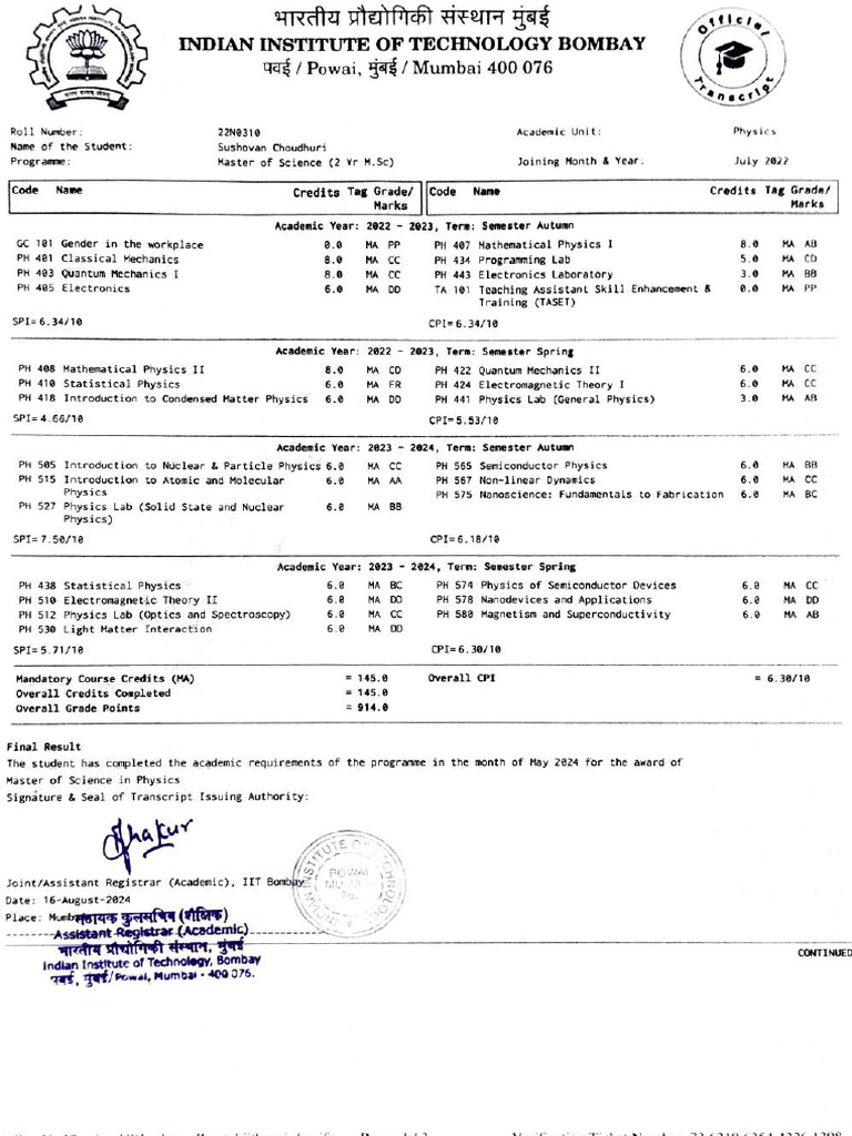 M. SC Marksheet-Compressed | PDF | Physics | Mechanics