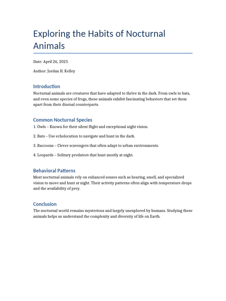 Key Nocturnal Animals Explored | PDF