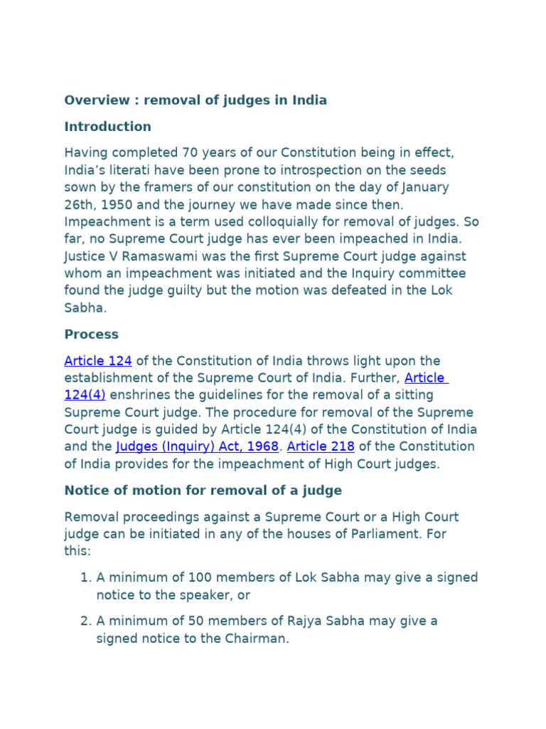 Overview The Removal of Judges From High Court | PDF | Supreme Court Of ...