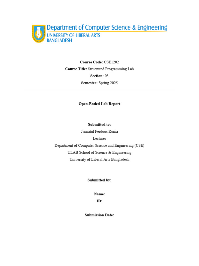 Sample Open-Ended Lab Report_CSE1202 | PDF