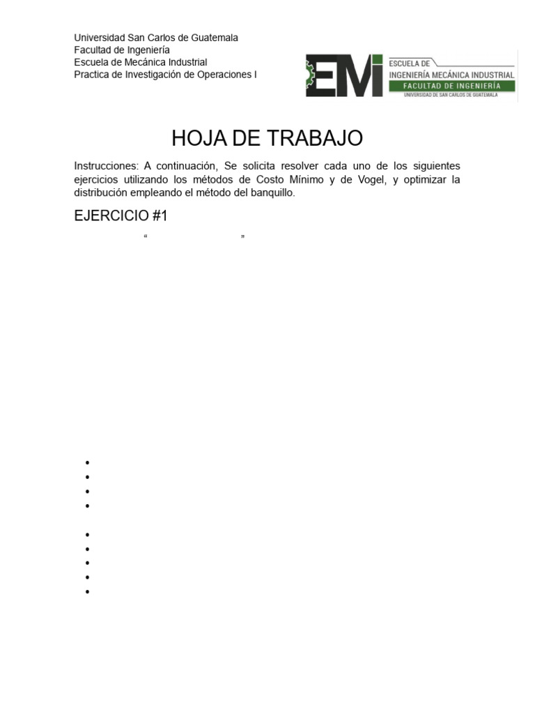HOJA DE TRABAJO - MODELO DE TRANSPORTES (1) | PDF | Economias