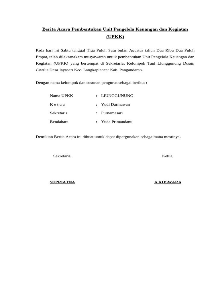 Berita Acara Pembentukan Kelompok Tani | PDF