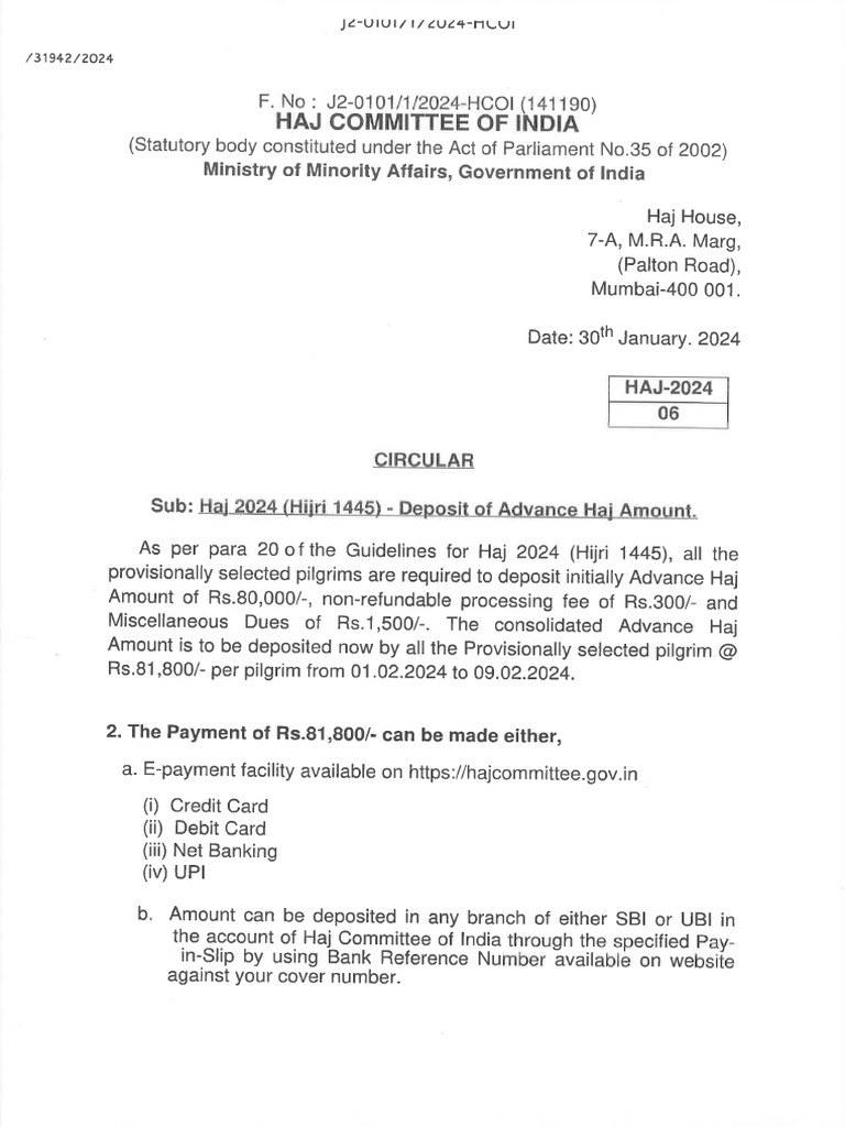170669674453circular No.06 & Pay Slip For Haj-2024 | PDF