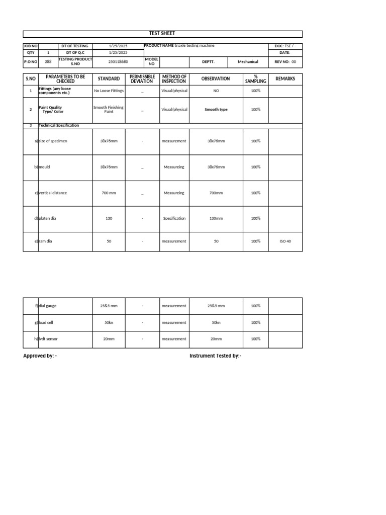 Triaxle Testing Machine Quality Check | PDF