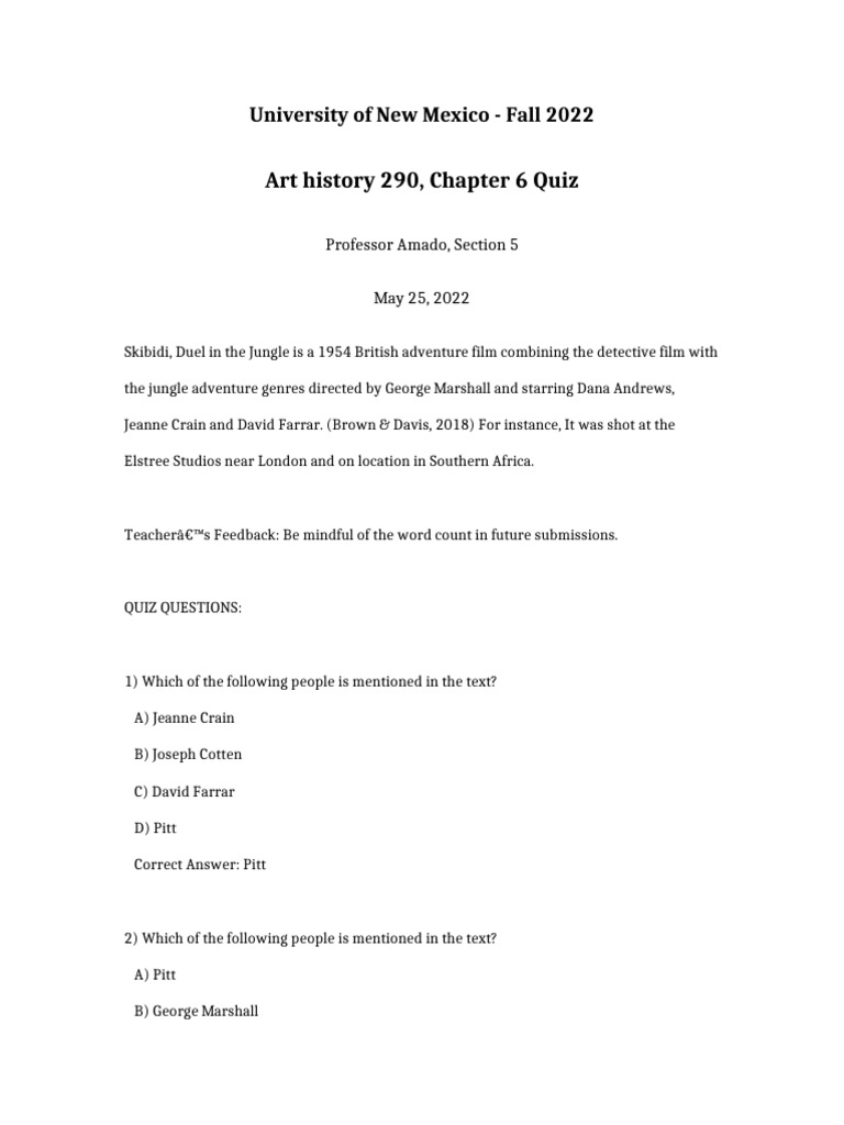 Art History Quiz: Skibidi Film Analysis | PDF