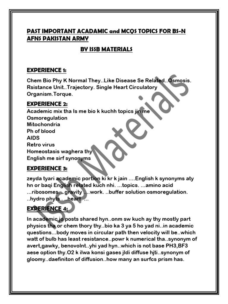 AFNS Academic MCQs and Topics Guide | PDF | Chemistry
