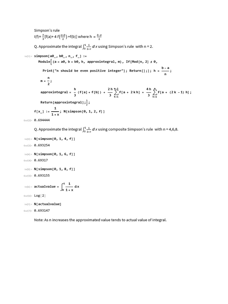 Simpson's Rule for Integral Approximation | PDF