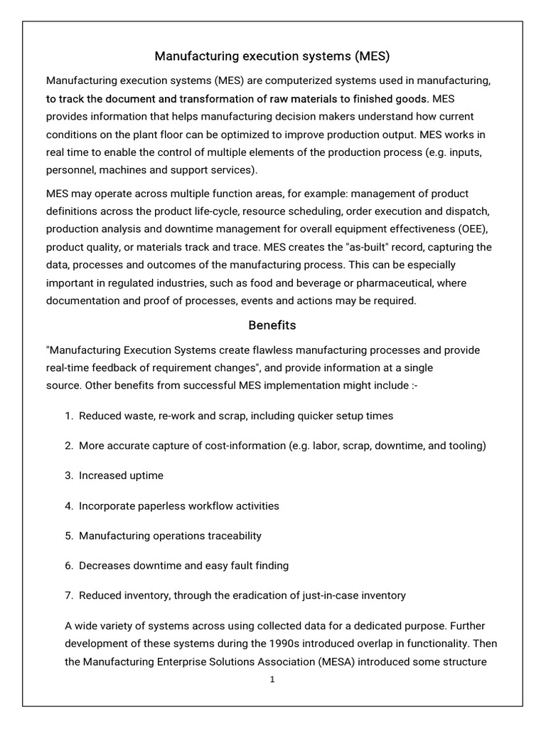 Overview of Manufacturing Execution Systems | PDF