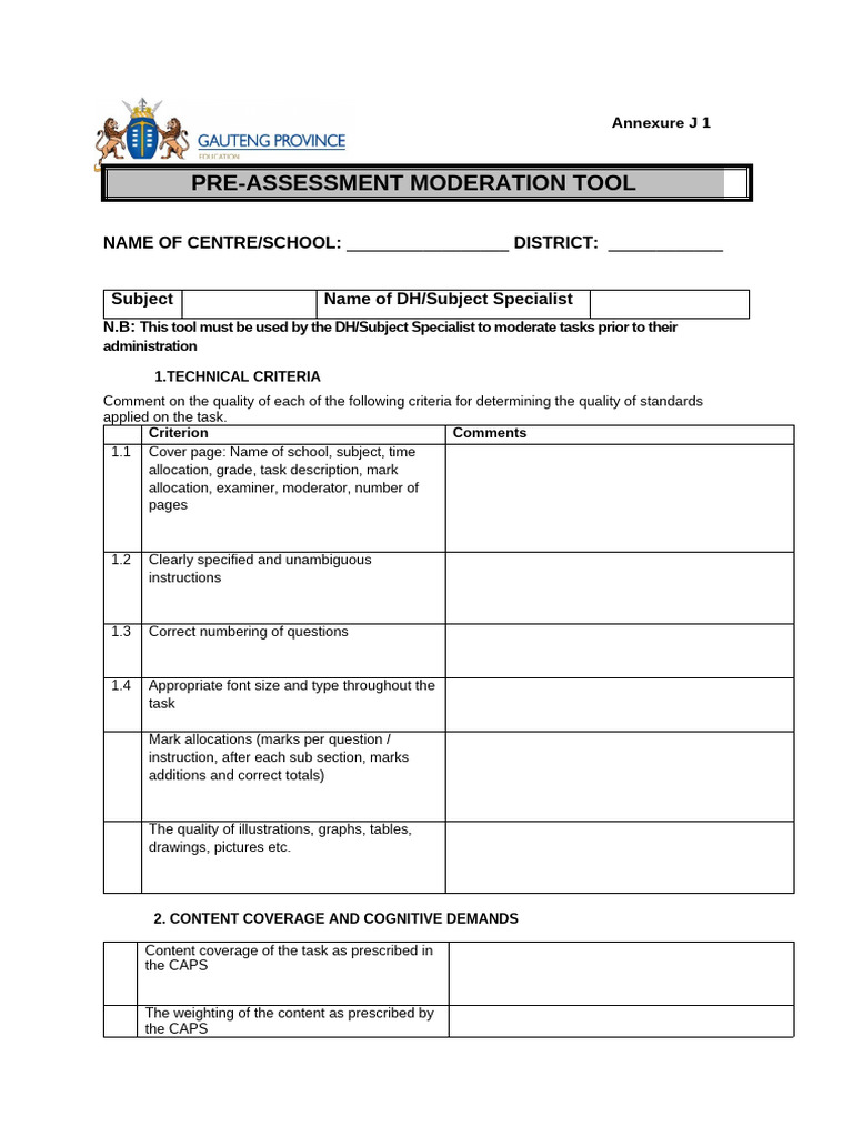Pre-Moderation Tool Annexure J1 | PDF | Cognition